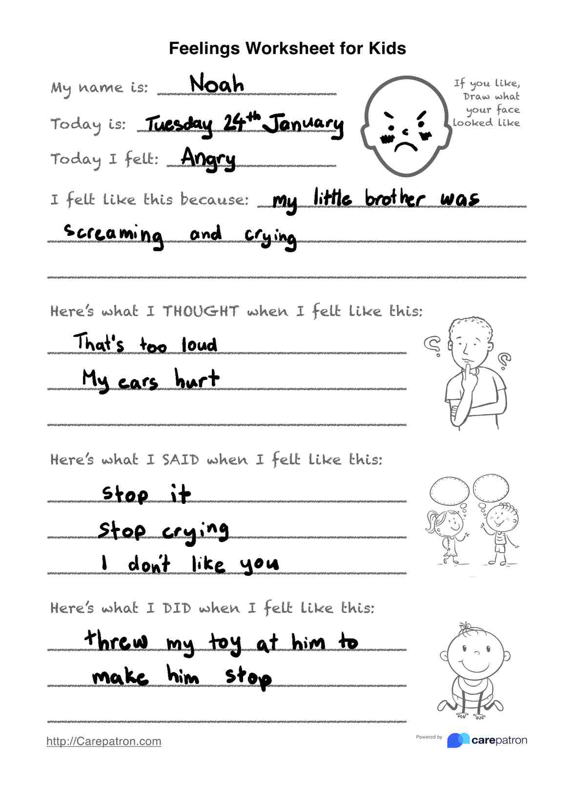 Feelings Worksheet For Kids & Example | Free PDF Download
