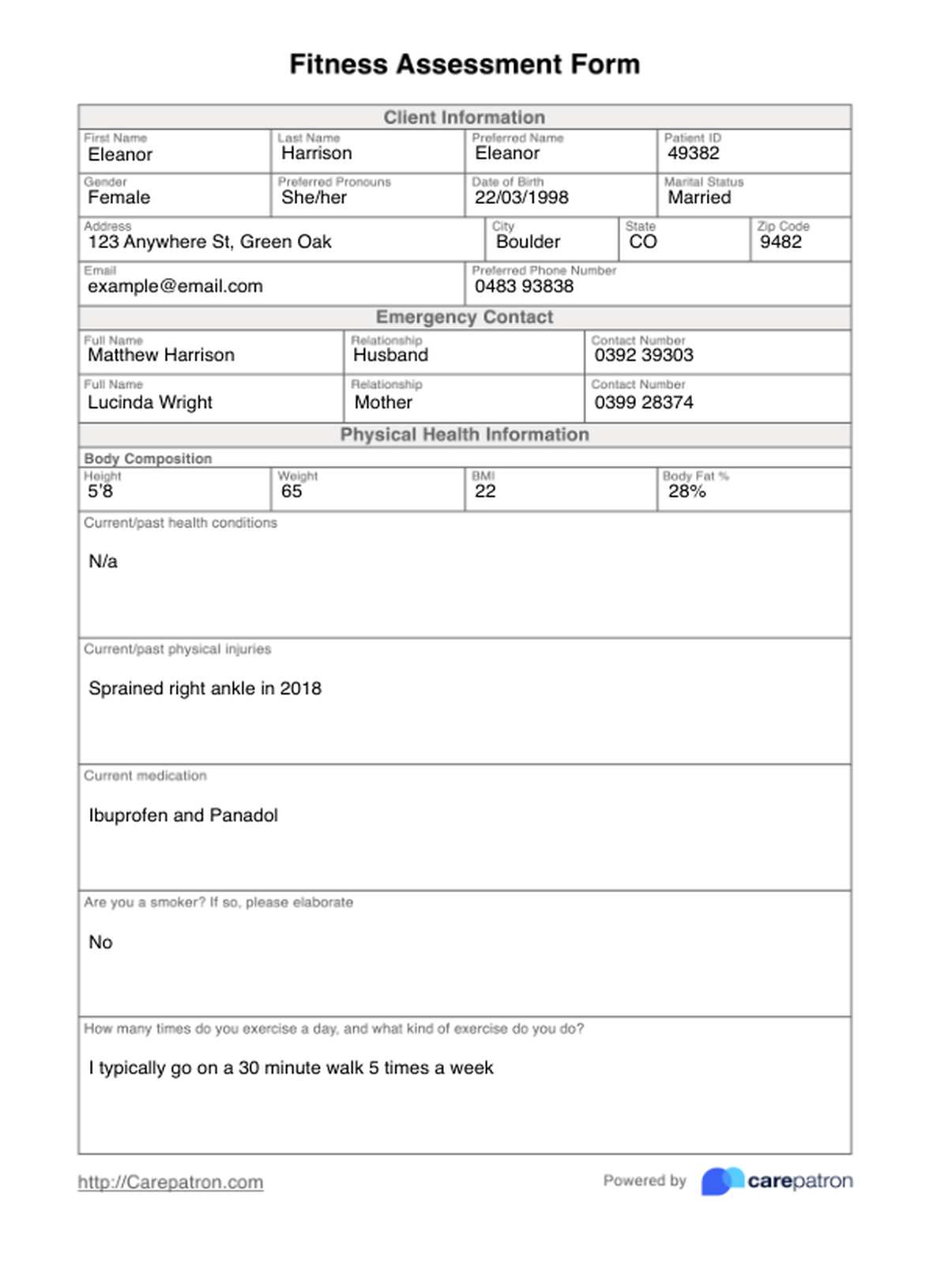 Fitness Assessment Form & Template | Free PDF Download
