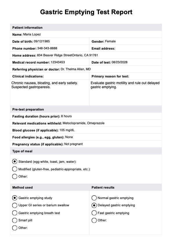 Gastric Emptying Test & Example | Free PDF Download