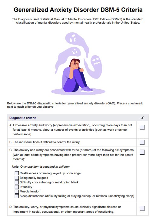 DSM 5 Generalized Anxiety Disorder Checklist