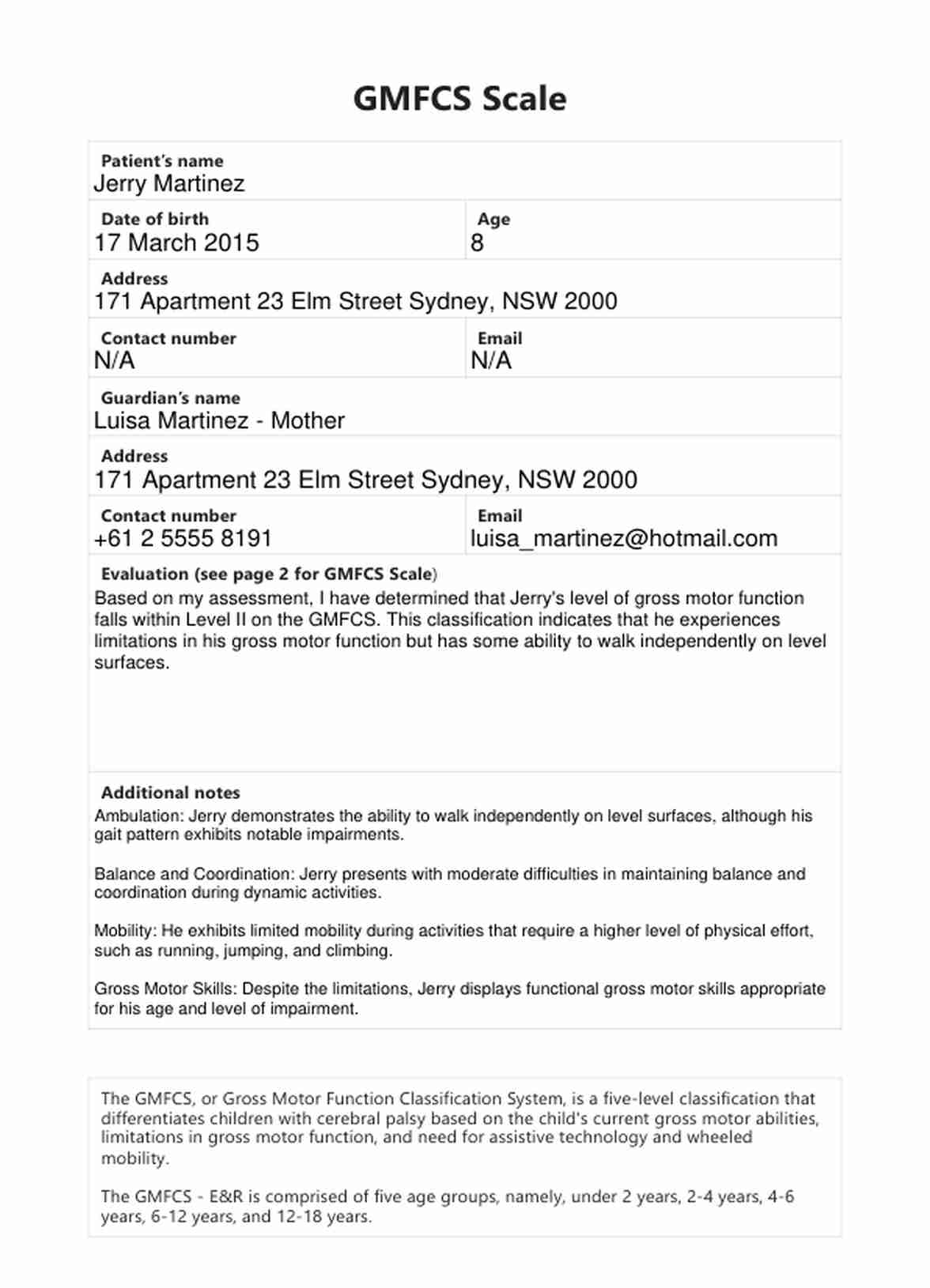 Gross Motor Function Classification System (GMFCS) & Example | Free PDF ...