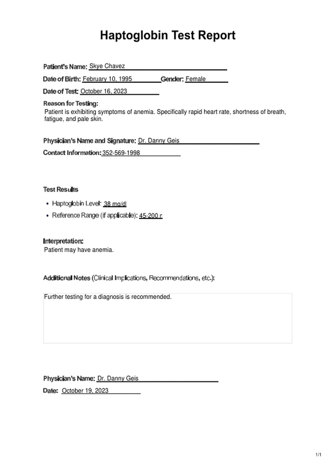 Haptoglobin (HP) Test & Example | Free PDF Download