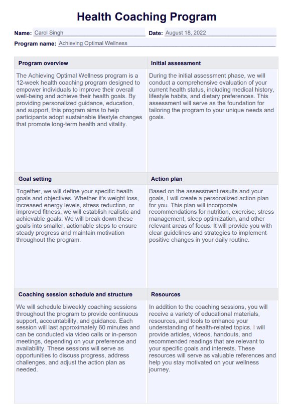 Health Coaching Program Template & Example | Free PDF Download