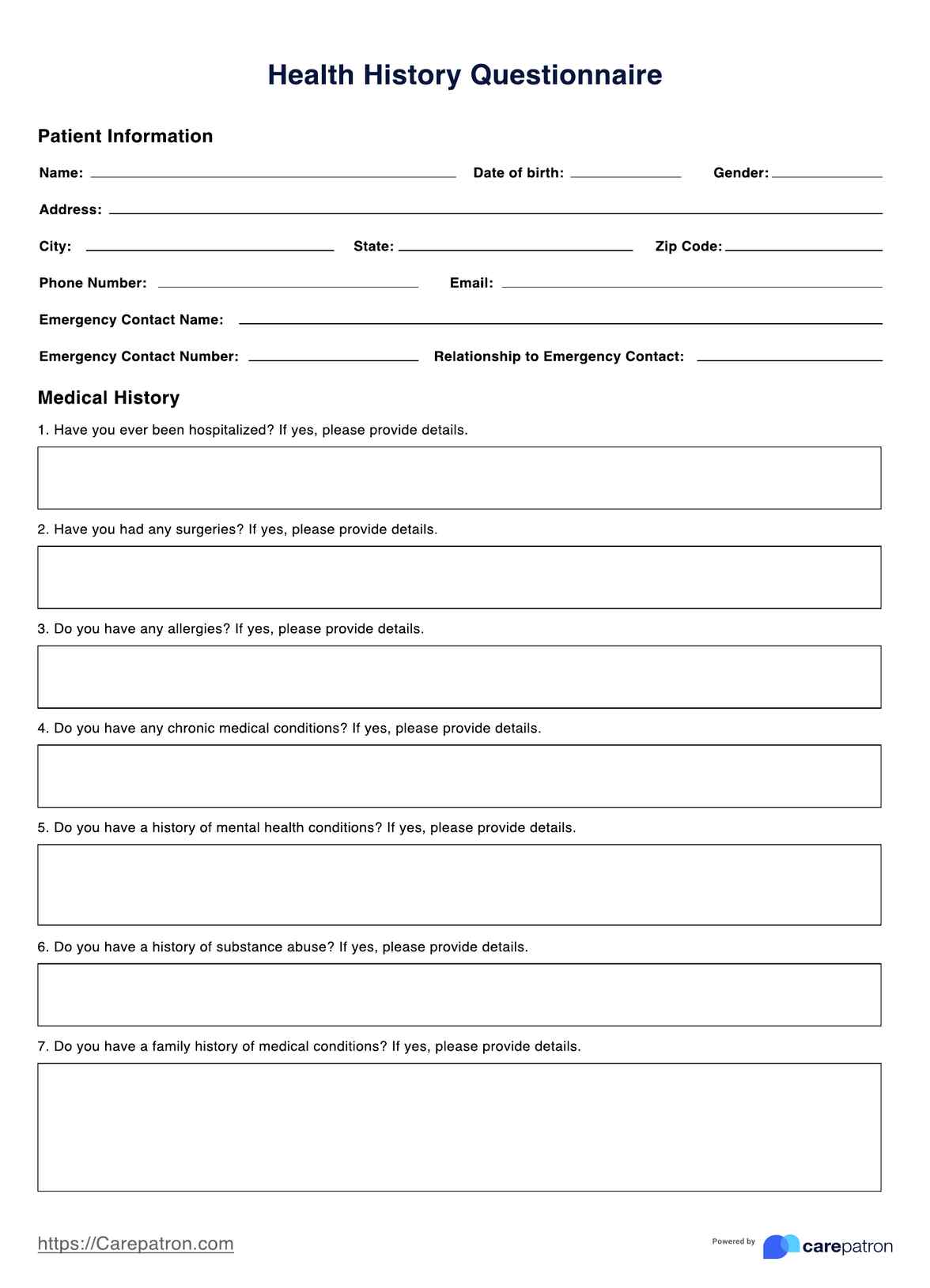 Health History Questionnaire