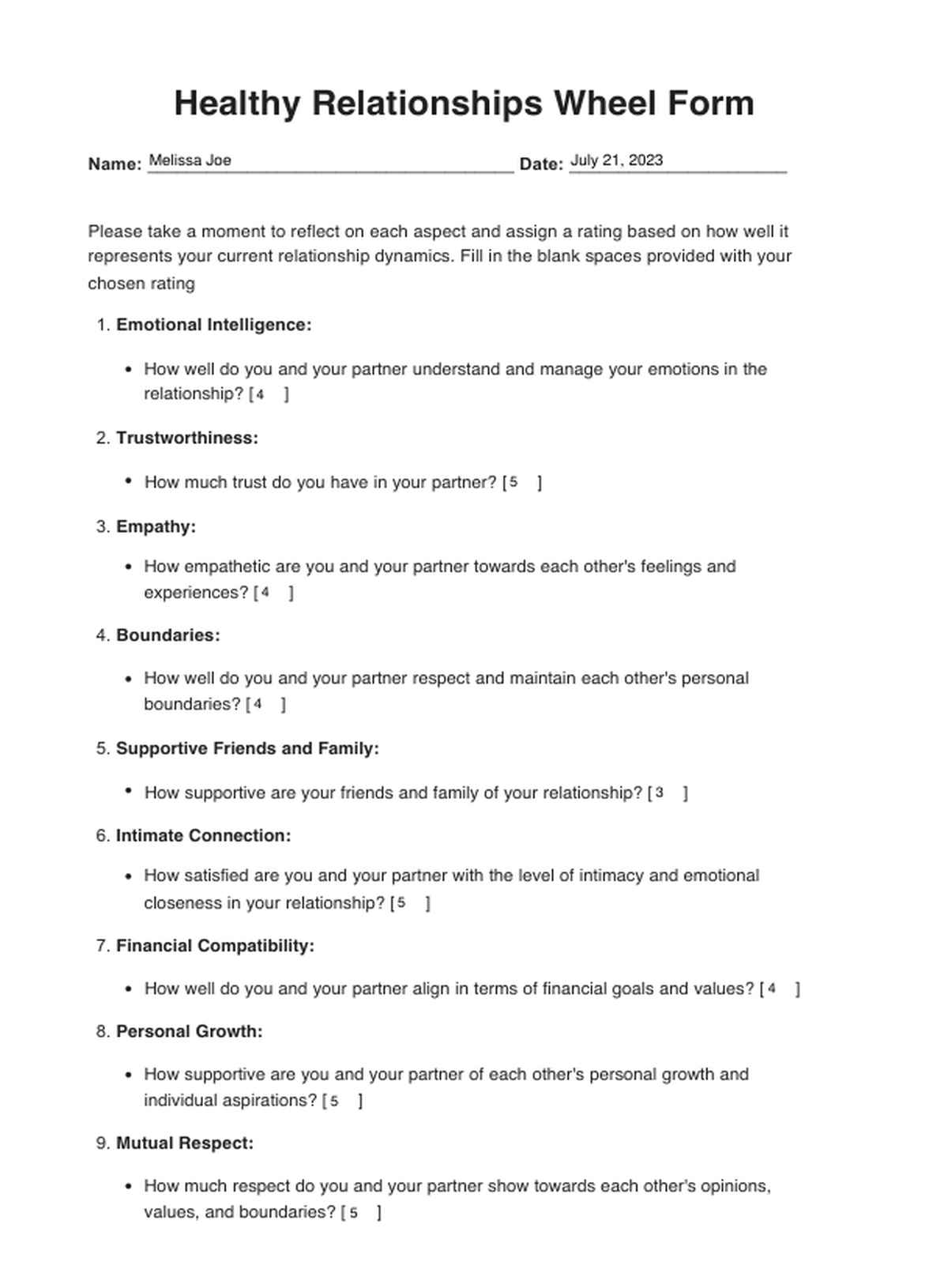 Healthy Relationships Wheel & Example | Free PDF Download