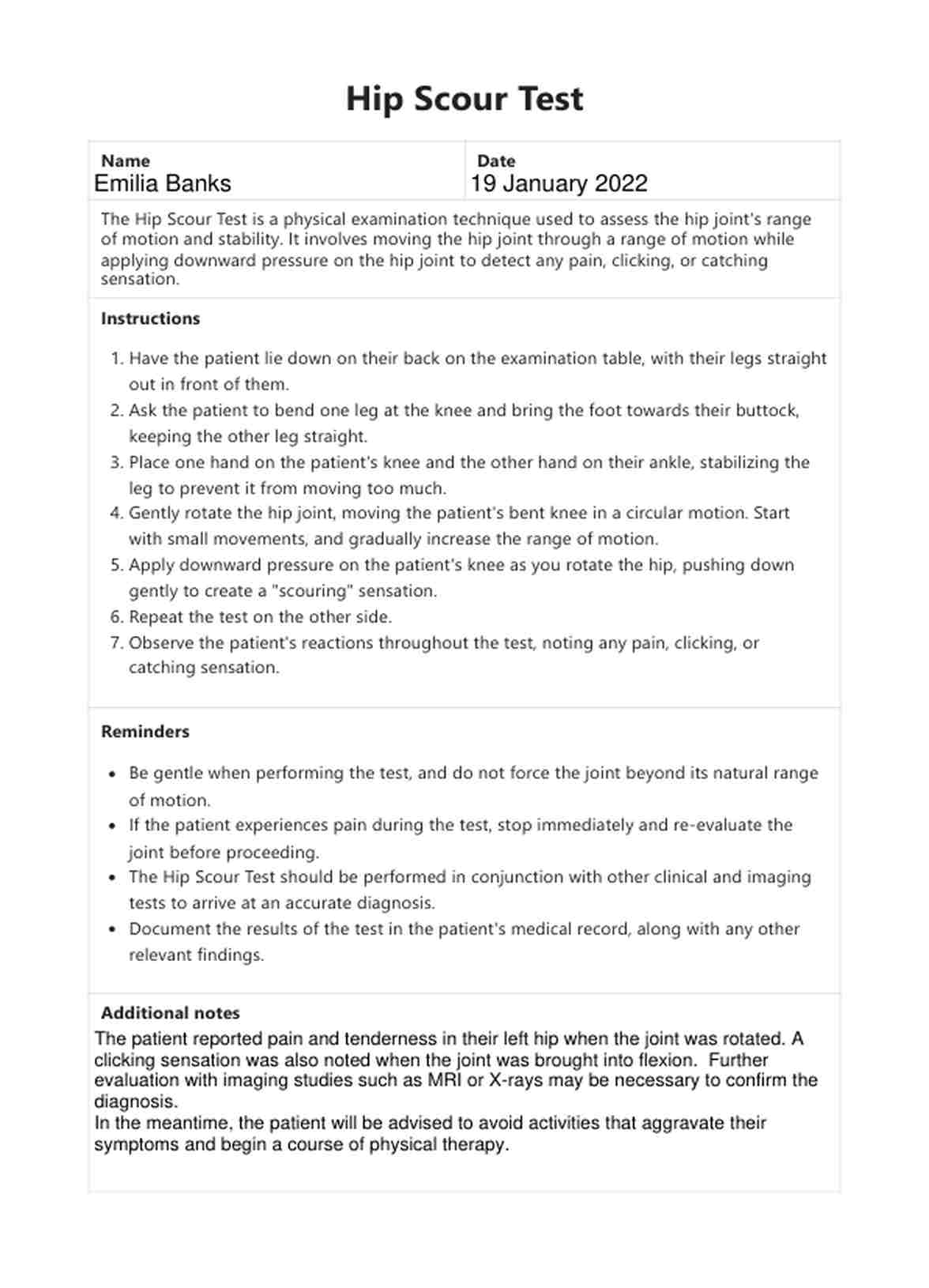 Hip Scour Test & Example | Free PDF Download