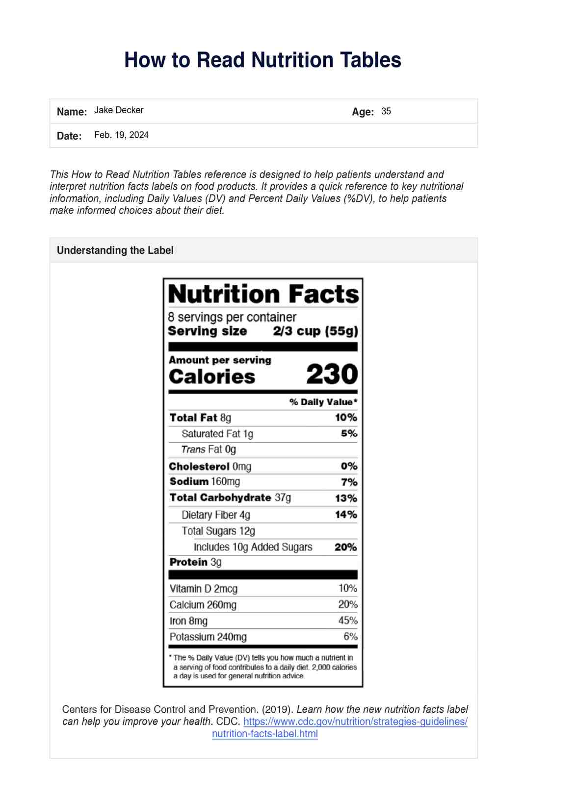 How to Read Nutrition Labels PDF & Example | Free PDF Download