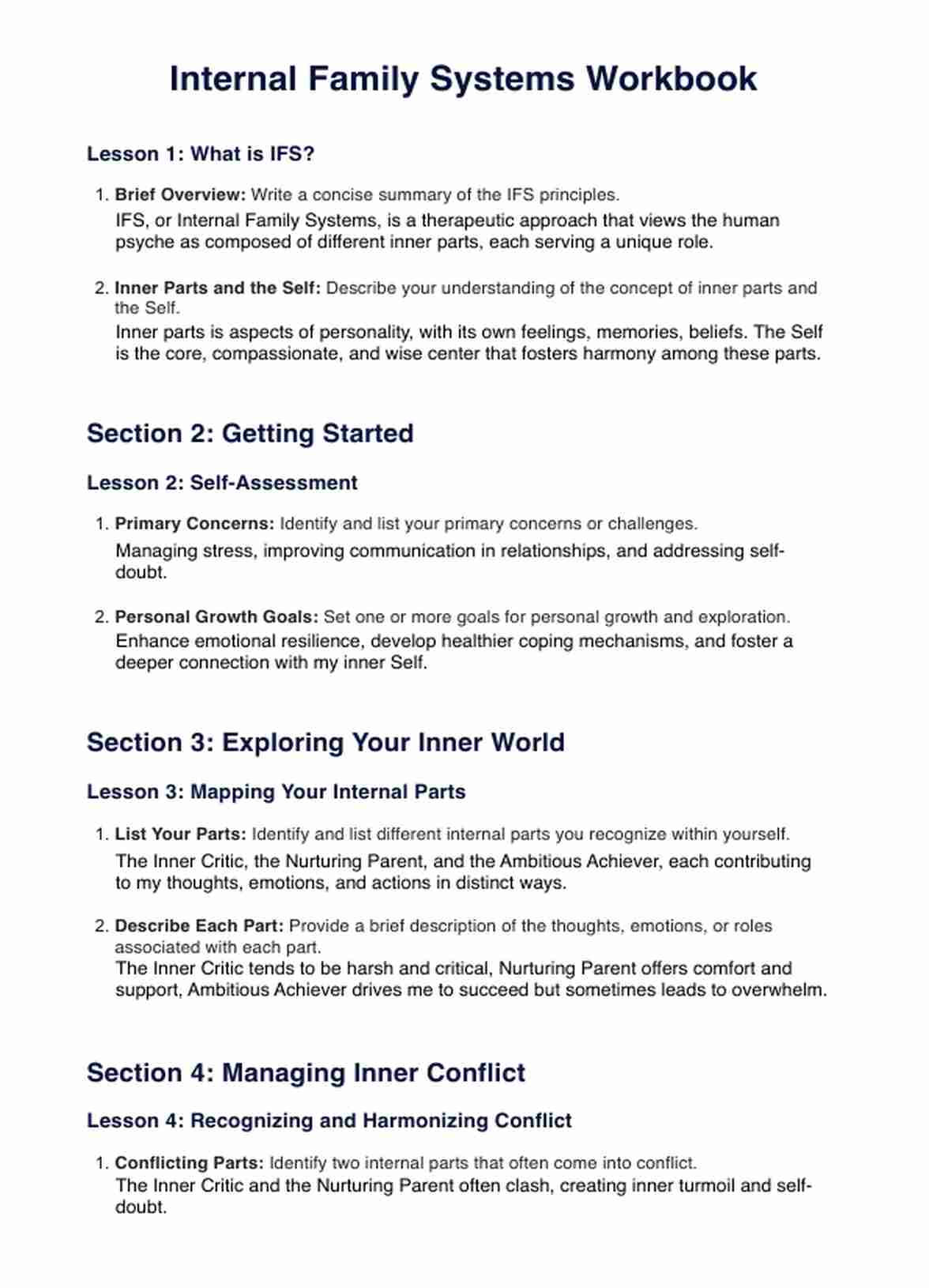 Hoja de ejercicios de sistemas familiares internos | Ejemplo PDF ...