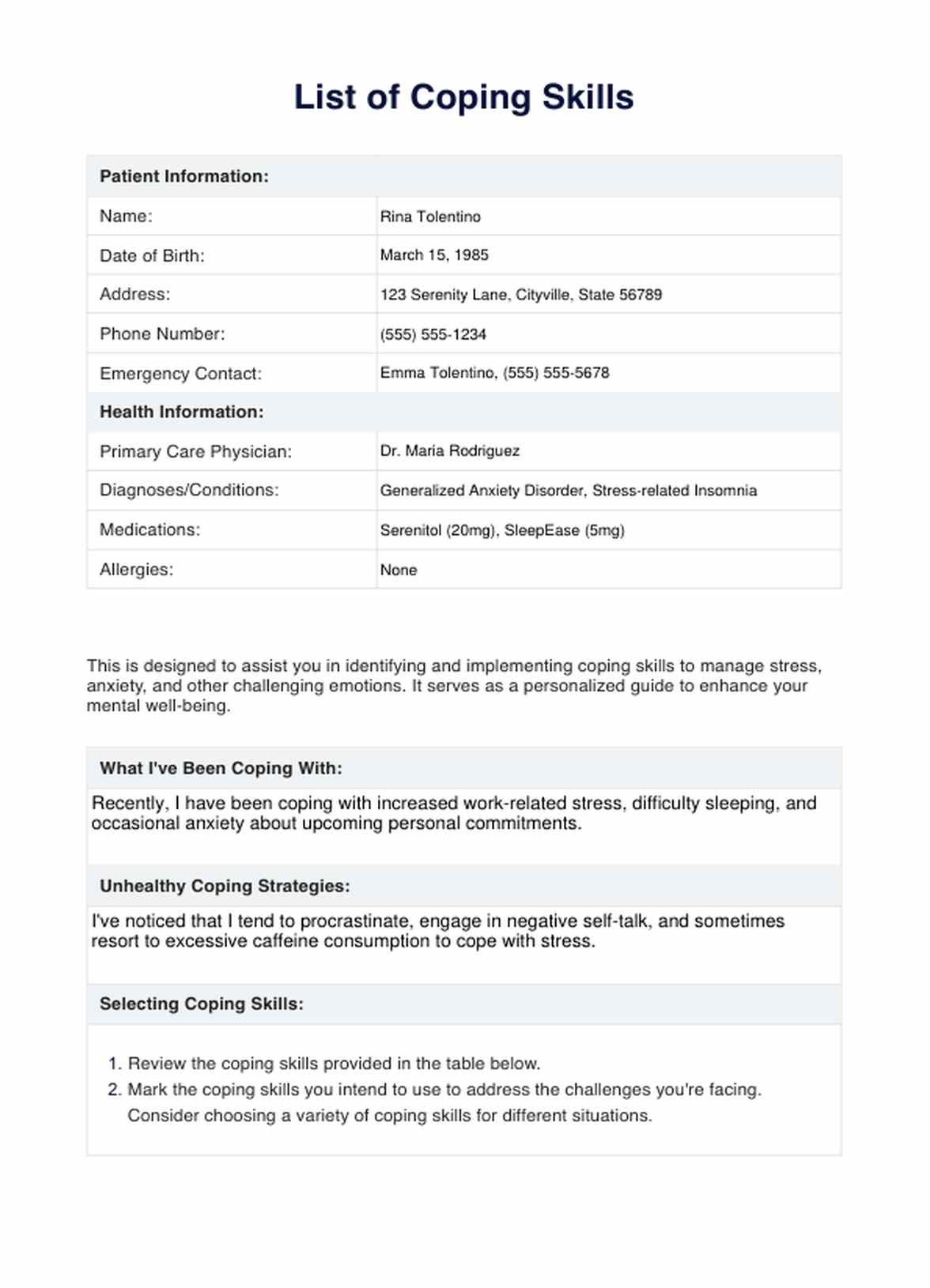List of Coping Skills PDF & Example | Free PDF Download
