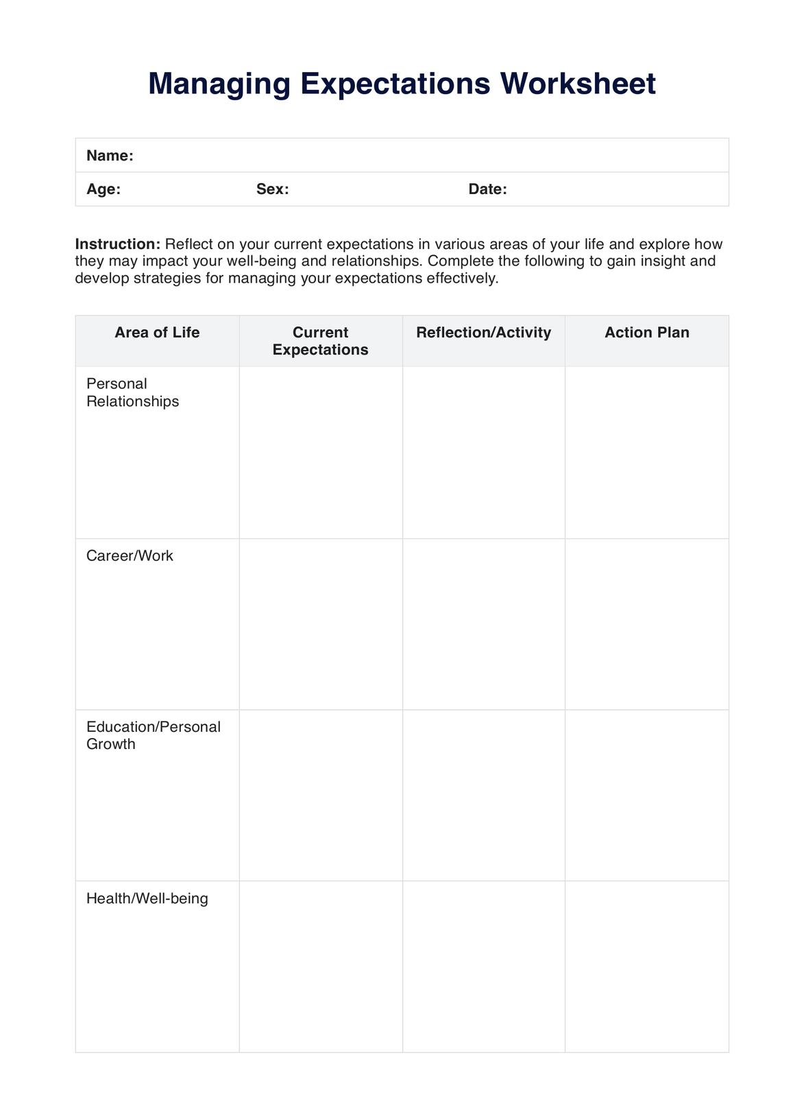 Managing Stress Worksheet And Example Free Pdf Download