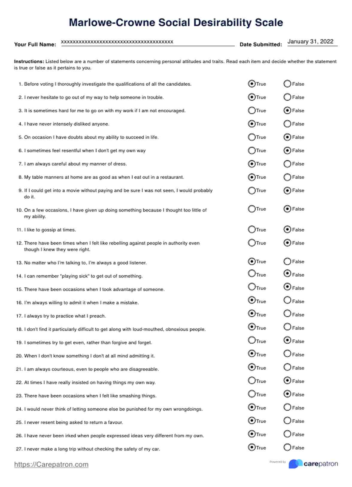 Marlowe-Crown Social Desirability Scale & Example | Free PDF Download