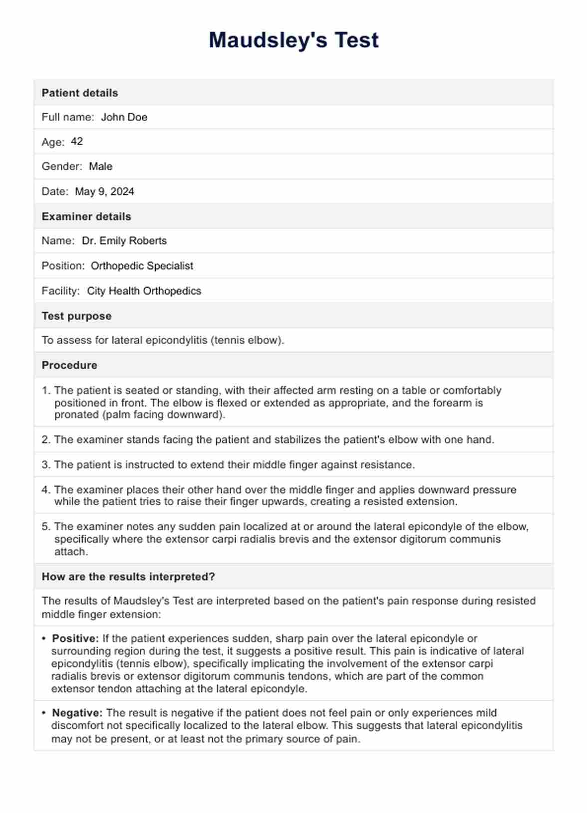 Maudsley's Test & Example | Free PDF Download