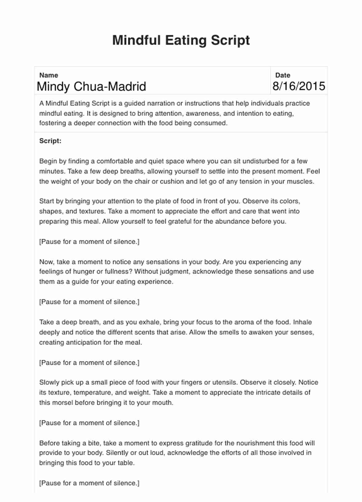 Mindful Eating Script And Example Free Pdf Download
