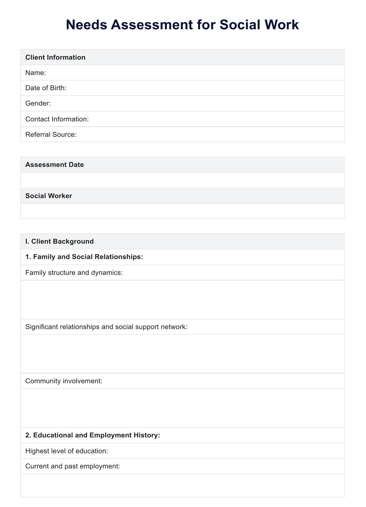 Needs Assessment Social Work Needs Assessment Social Work