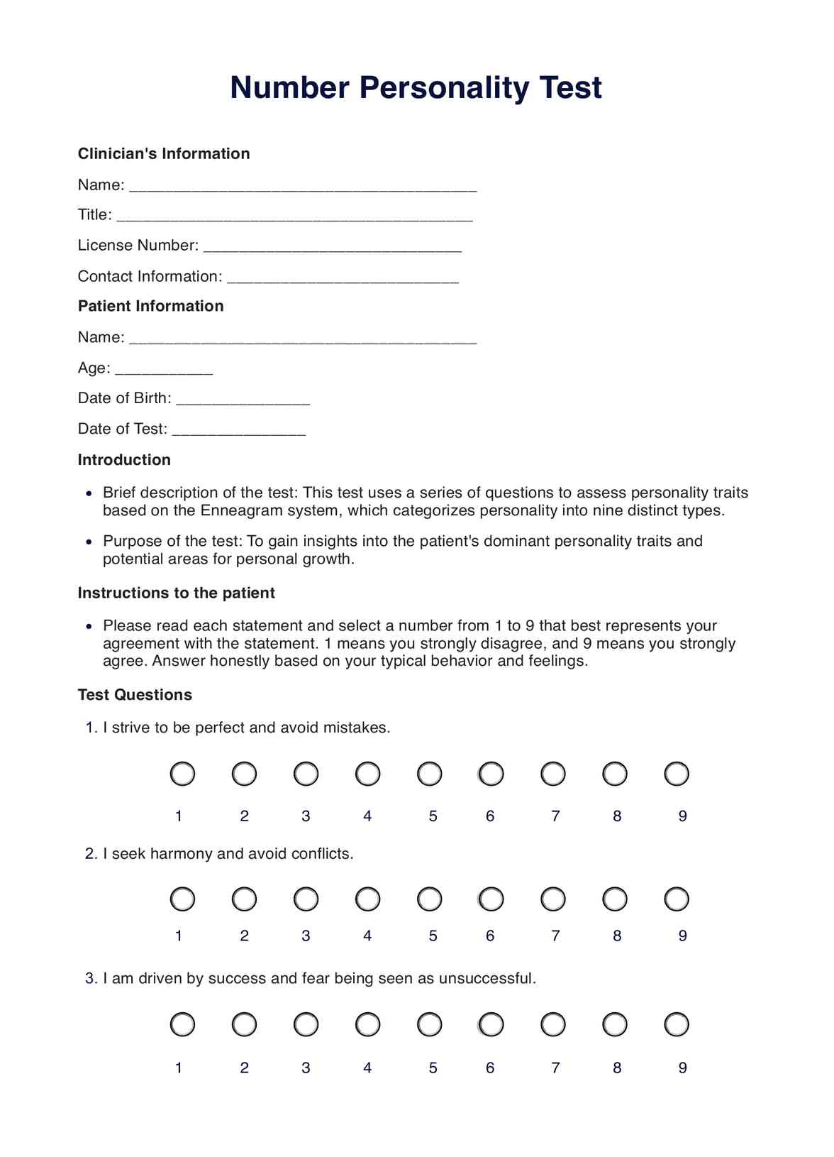 Number Personality Test