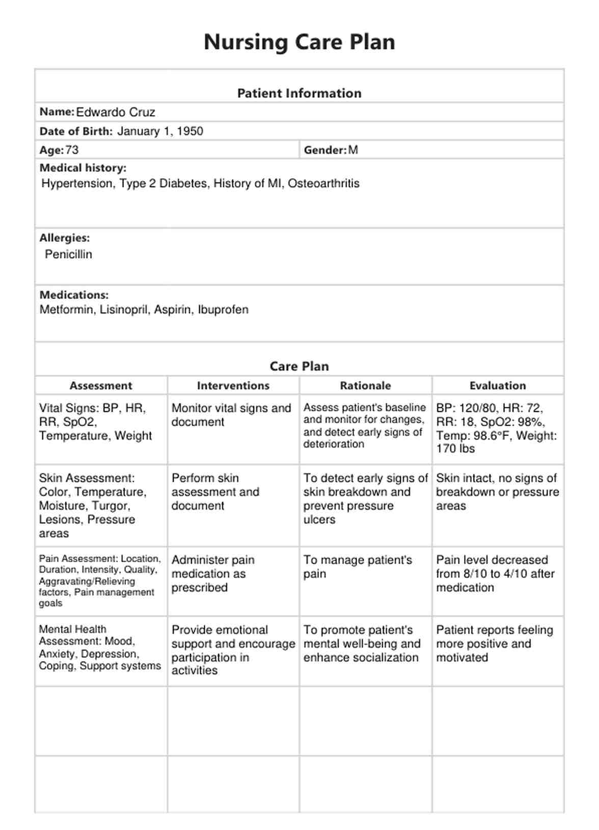 Nursing Care Plan Template & Example | Free PDF Download