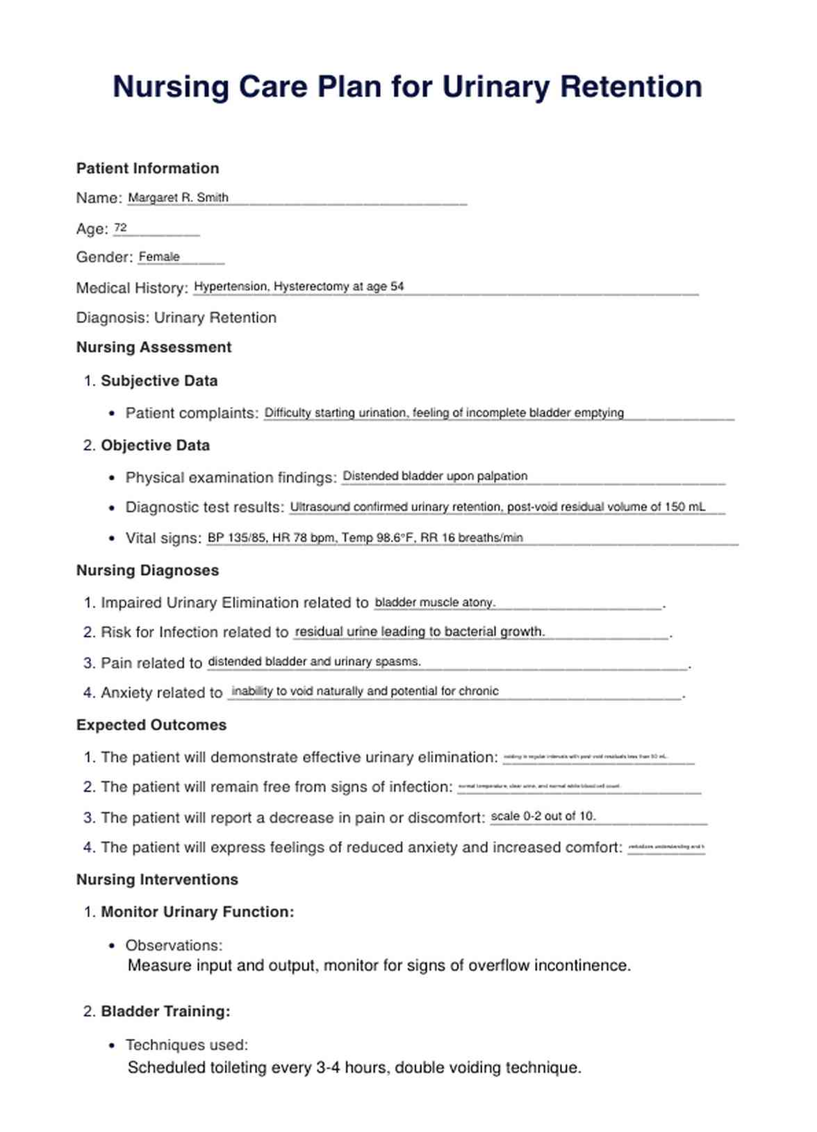 Urinary Retention Nursing Care Plan Template & Example | Free PDF Download