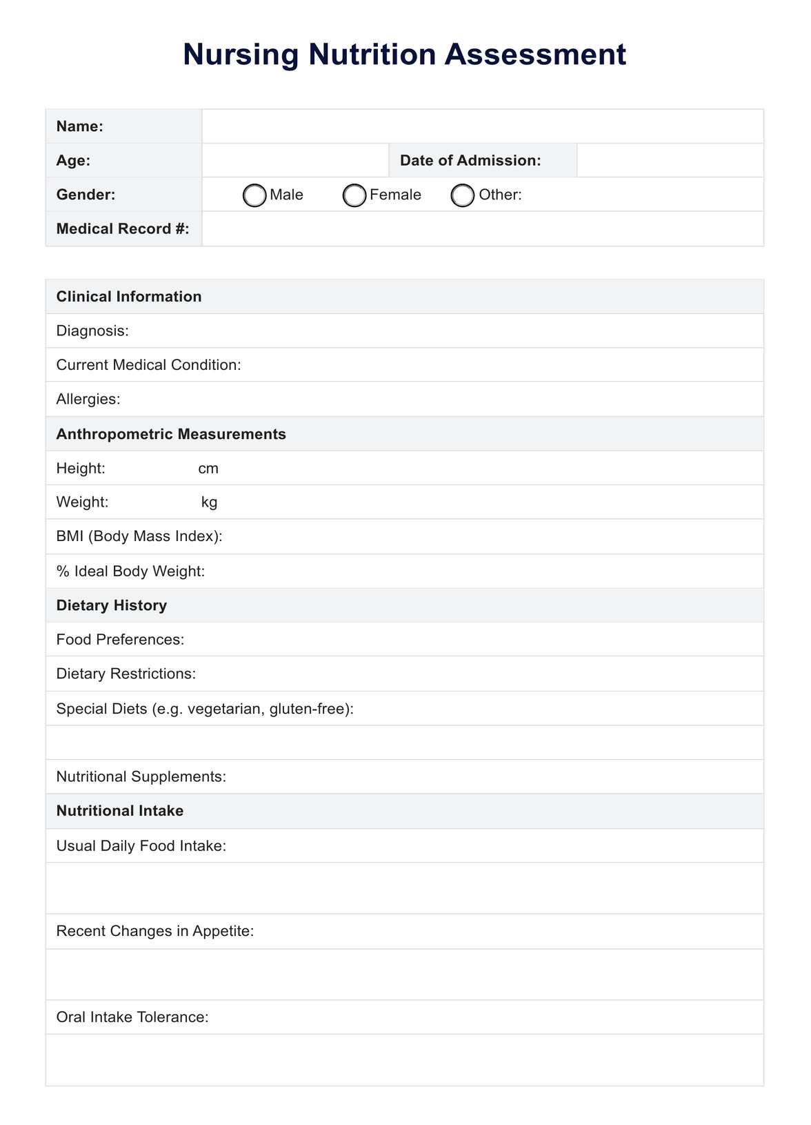Nutrition Assessment Example Free PDF Download Nutrition Assessment Example Free PDF Download