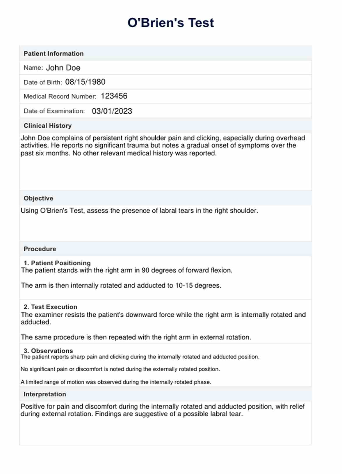 O'Brien's Test & Example | Free PDF Download
