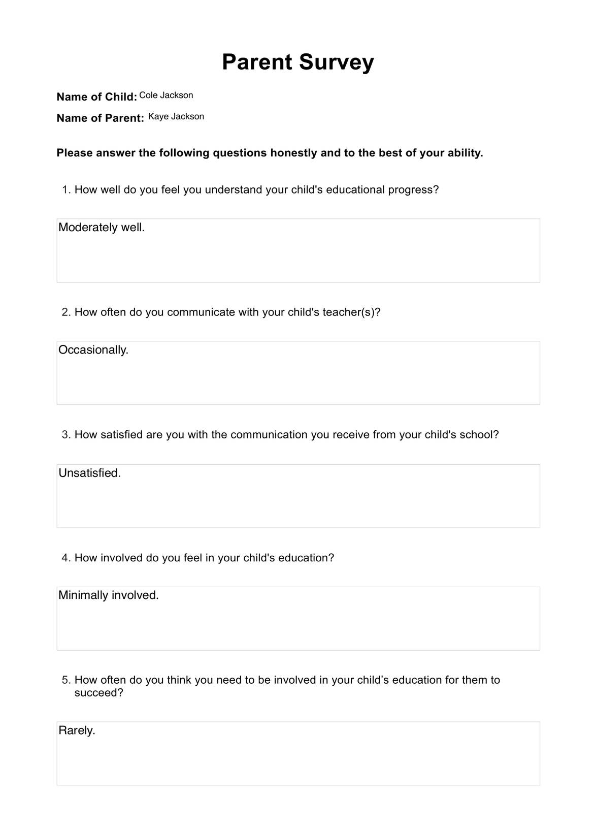 Parent Survey Example Free PDF Download Parent Survey Example Free PDF Download