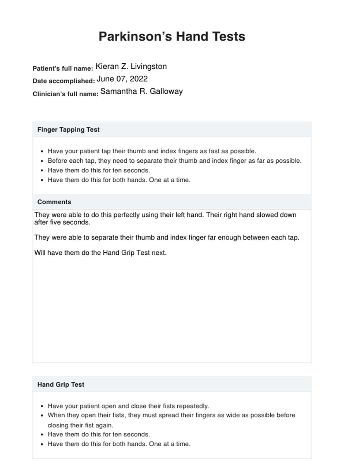 Parkinson’s Hand Test & Example | Free PDF Download