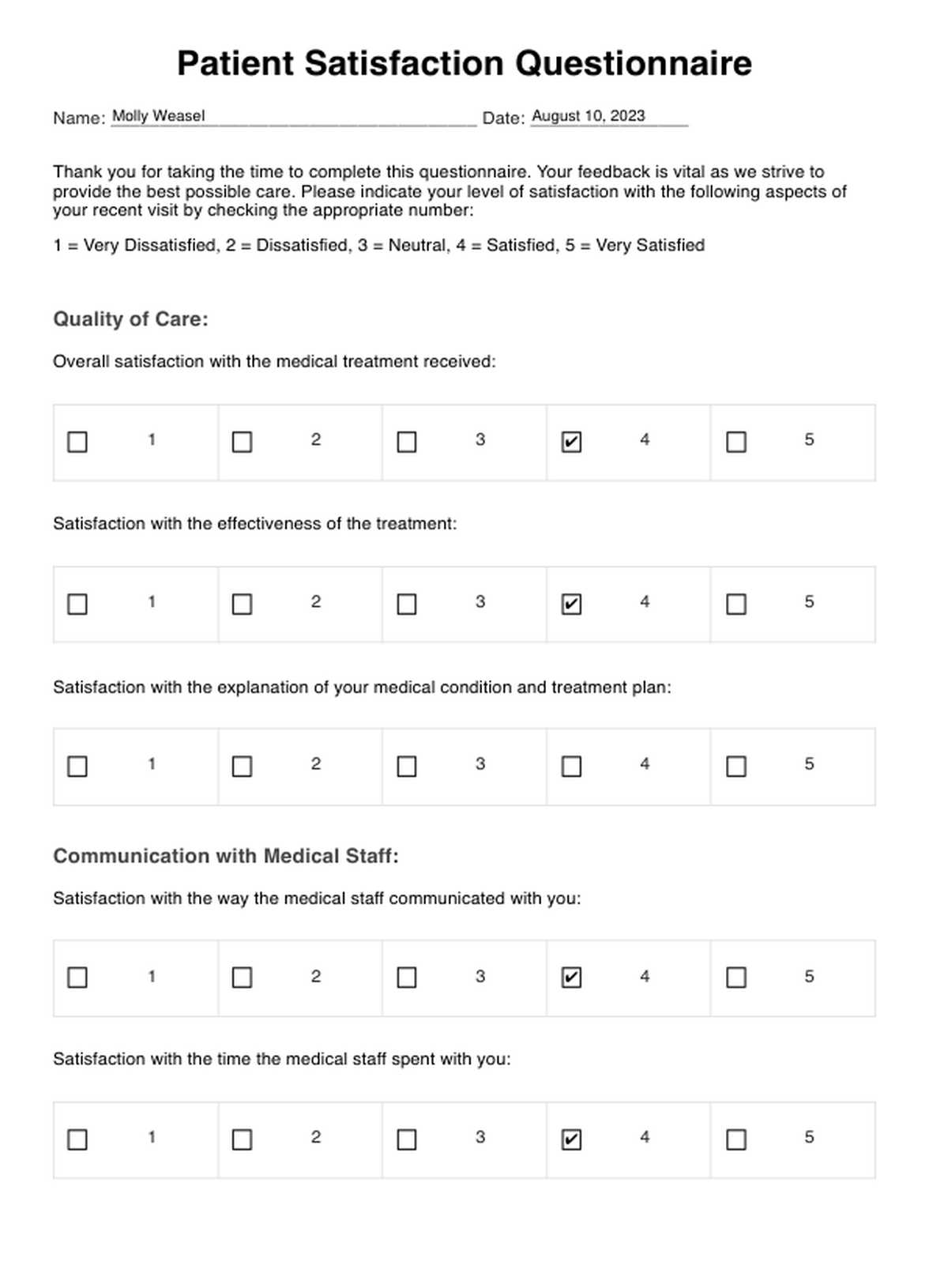 Patient Satisfaction Questionnaire & Example | Free PDF Download