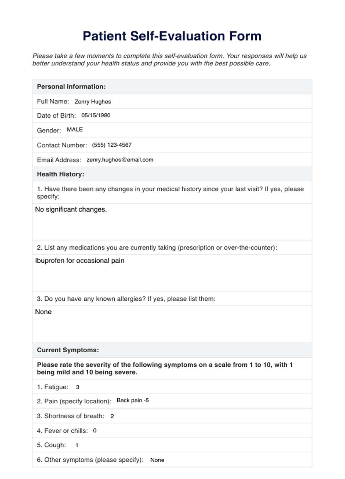 Patient Self-Evaluation & Example | Free PDF Download