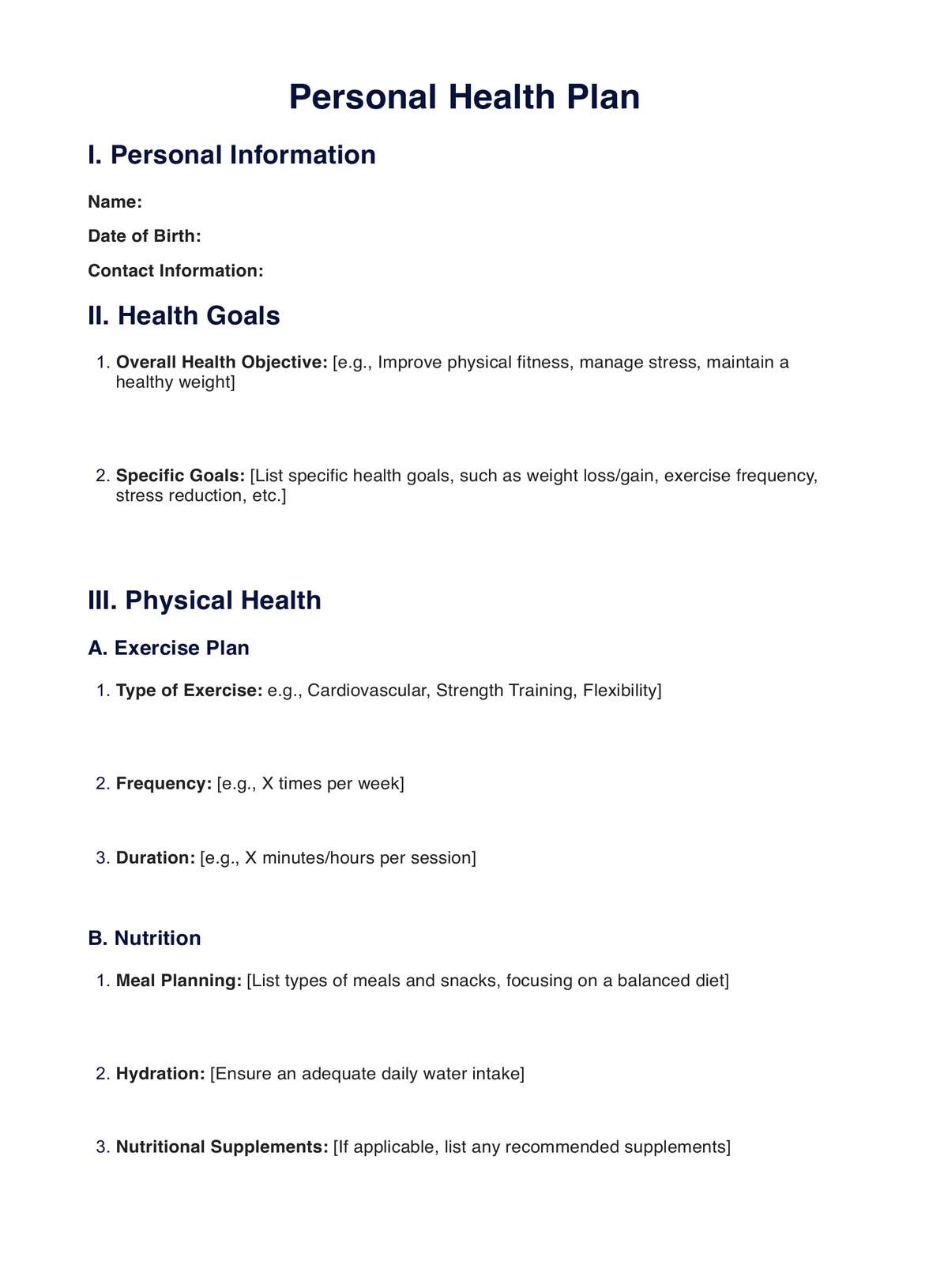 Personal Health Plan Personal Health Plan