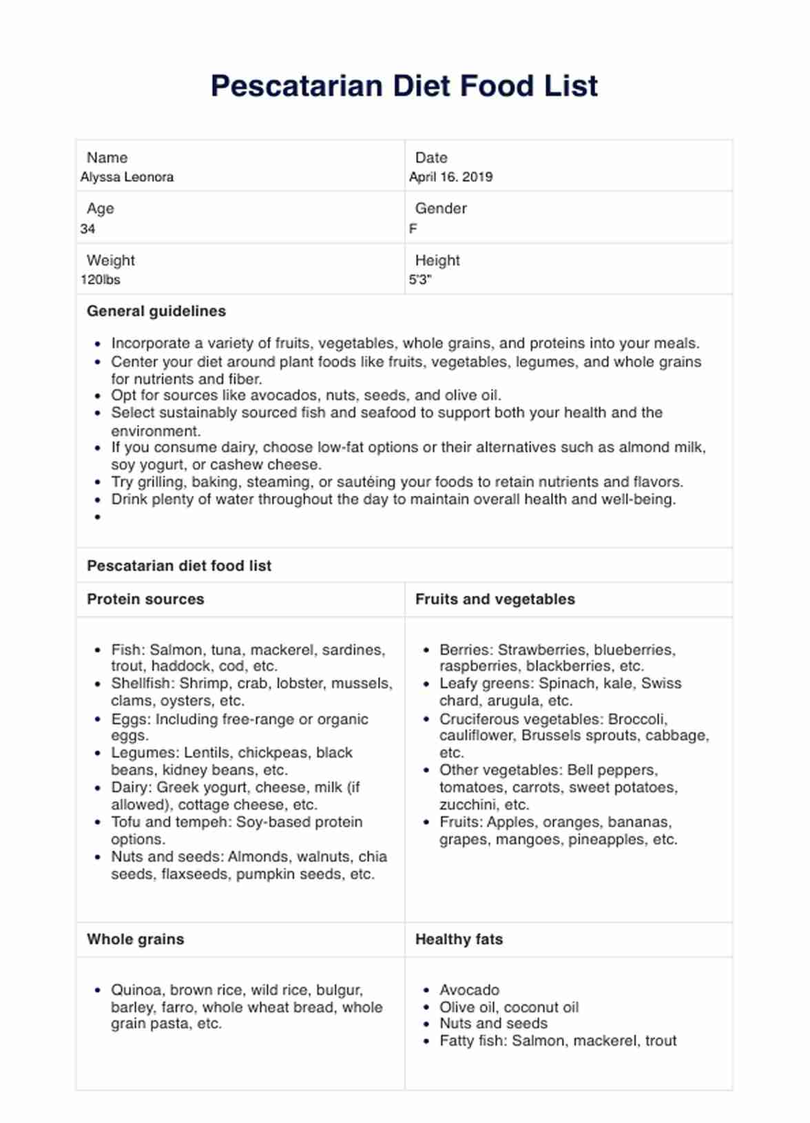 Pescatarian Diet Food List & Example | Free PDF Download