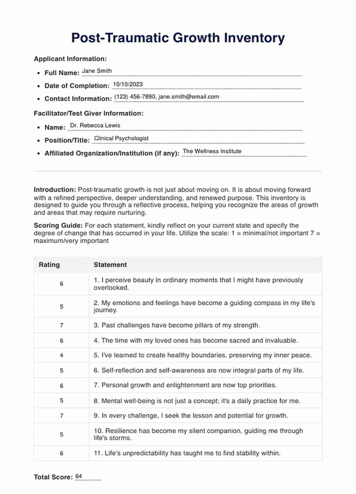 Post-Traumatic Growth Inventory and Worksheet & Example | Free PDF Download