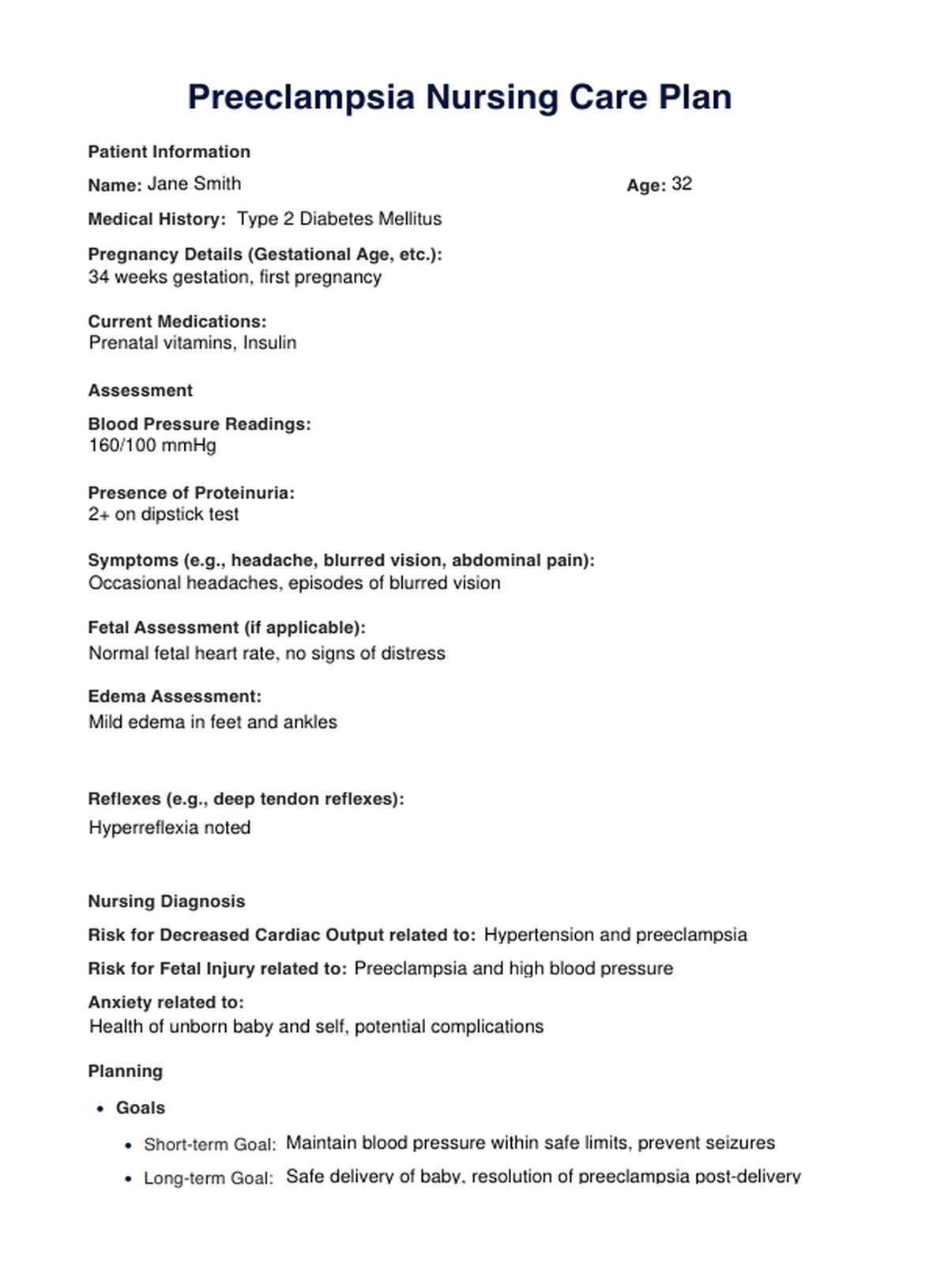 Preeclampsia Nursing Care Plan Template & Example | Free PDF Download