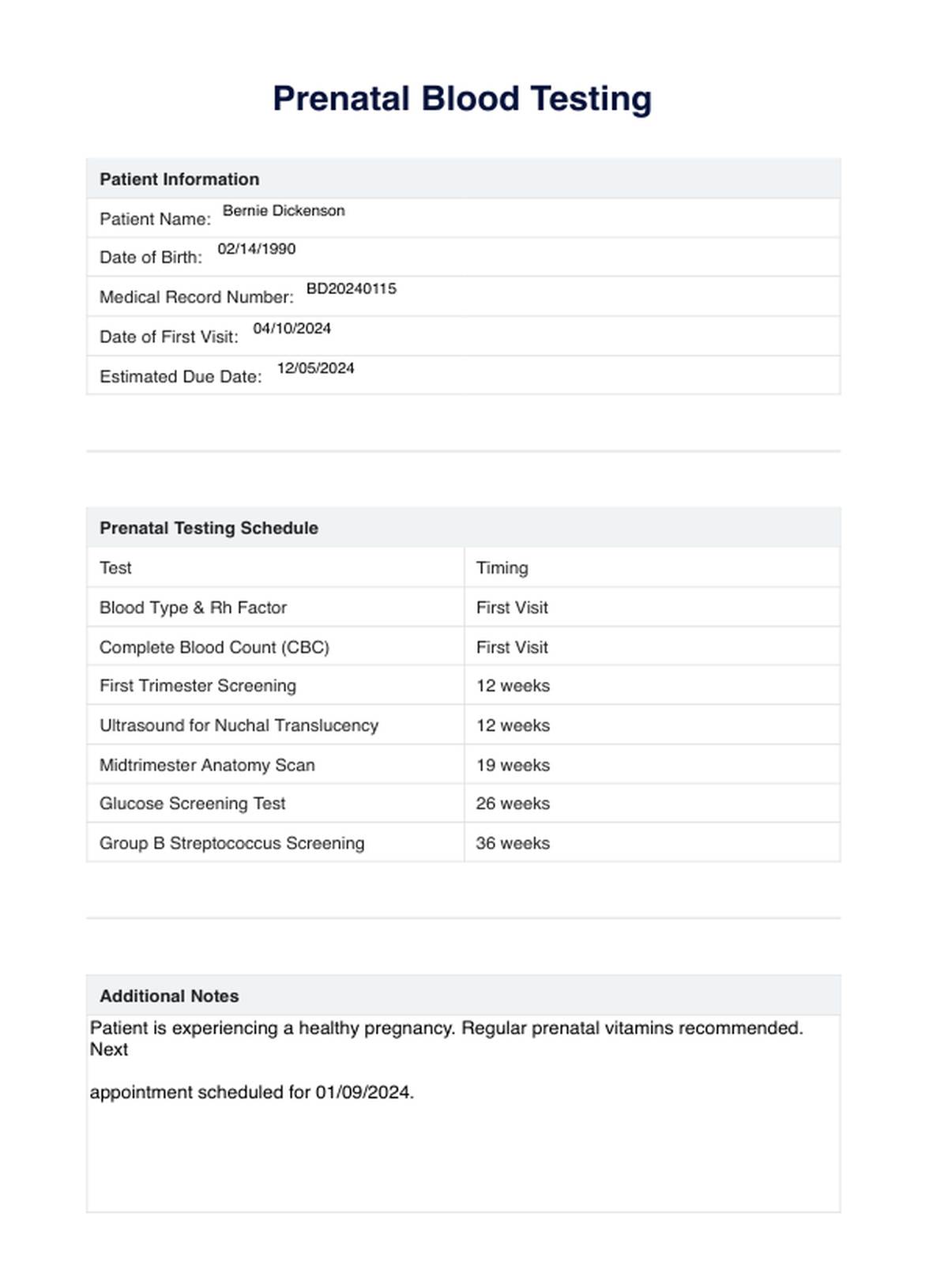 Prenatal Blood Test Example Free PDF Download Prenatal Blood Test Example Free PDF Download