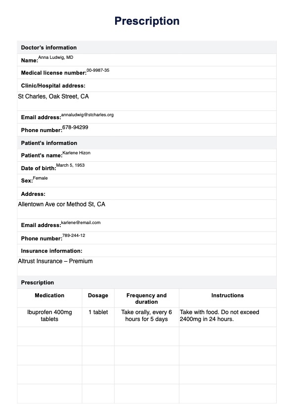 Prescription Template & Example | Free PDF Download