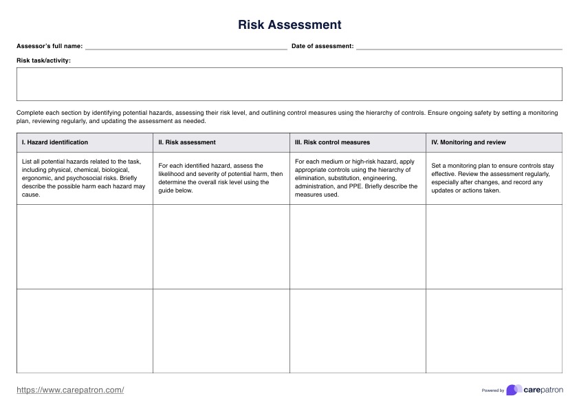 Risk Assessment Template Pdf Free Risk Assessment Template