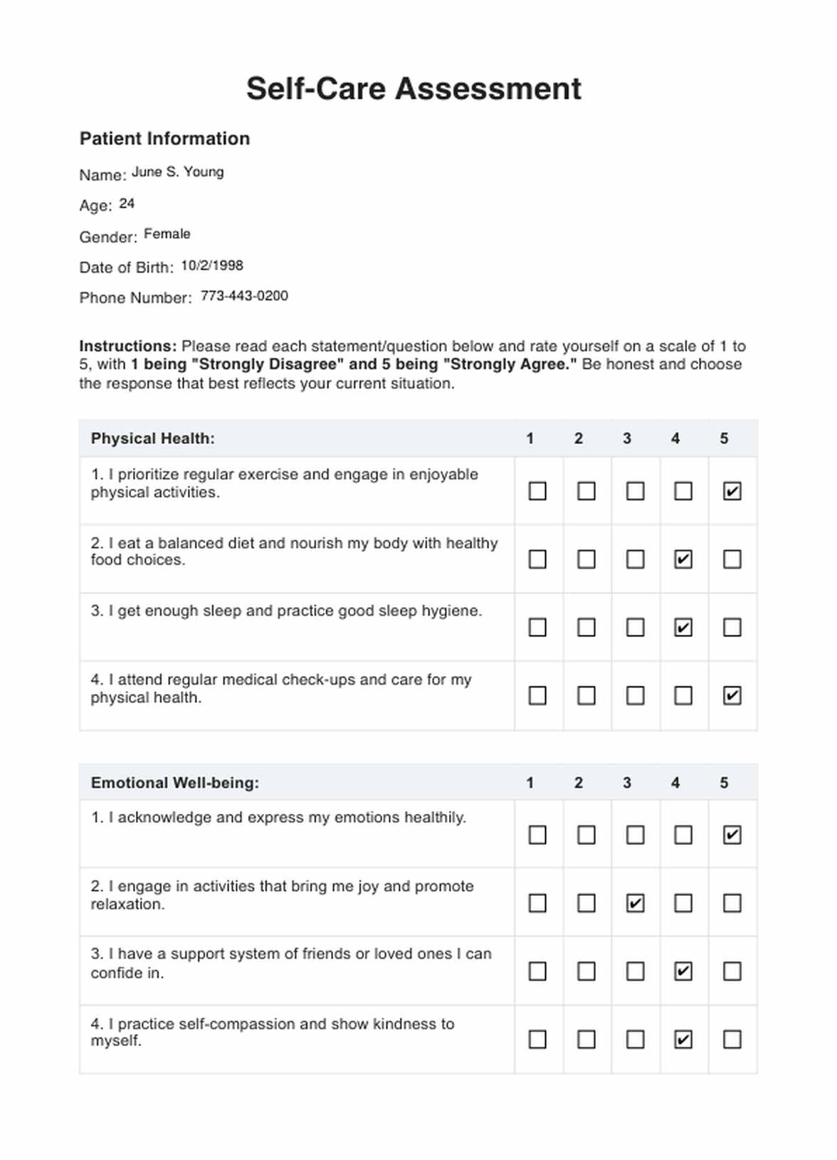 Self-Care Assessment & Example | Free PDF Download