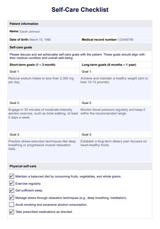 Self Care Checklist Template & Example | Free PDF Download