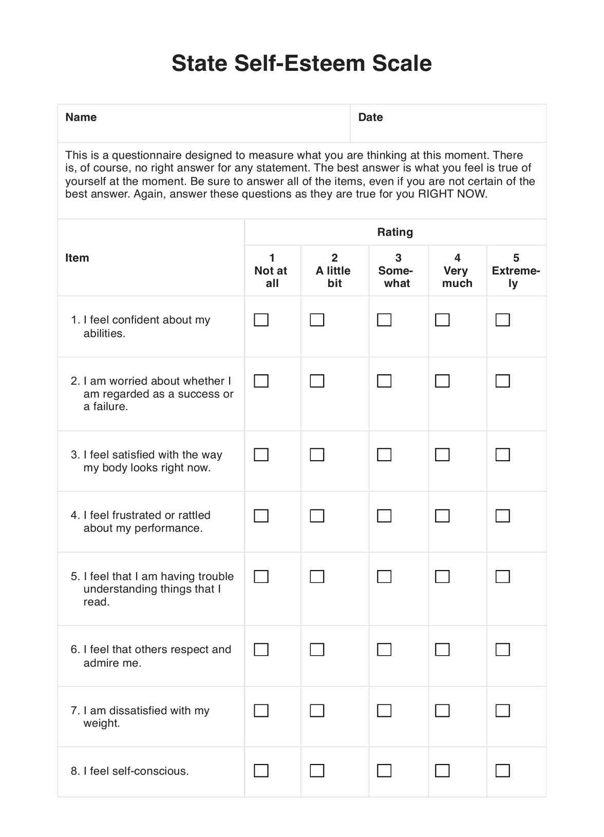 Self Esteem Journal Example Free PDF Download