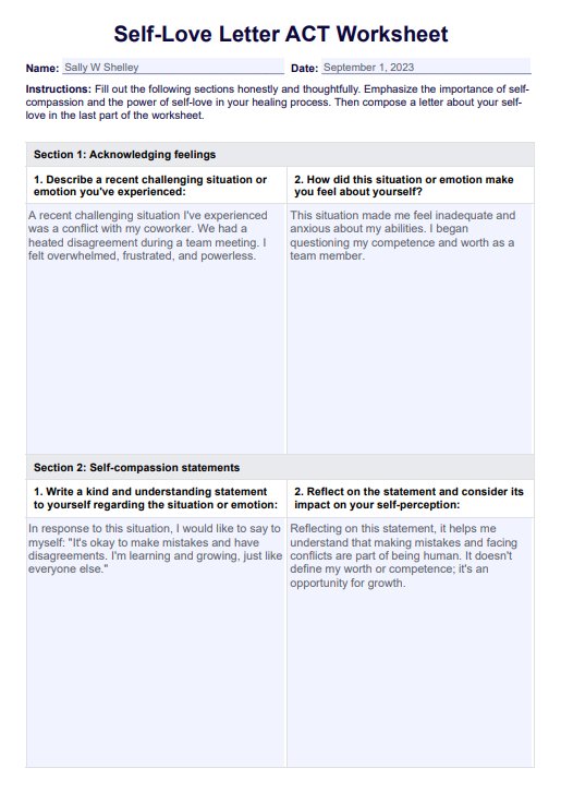 Self-Love Letter ACT Worksheet & Example | Free PDF Download