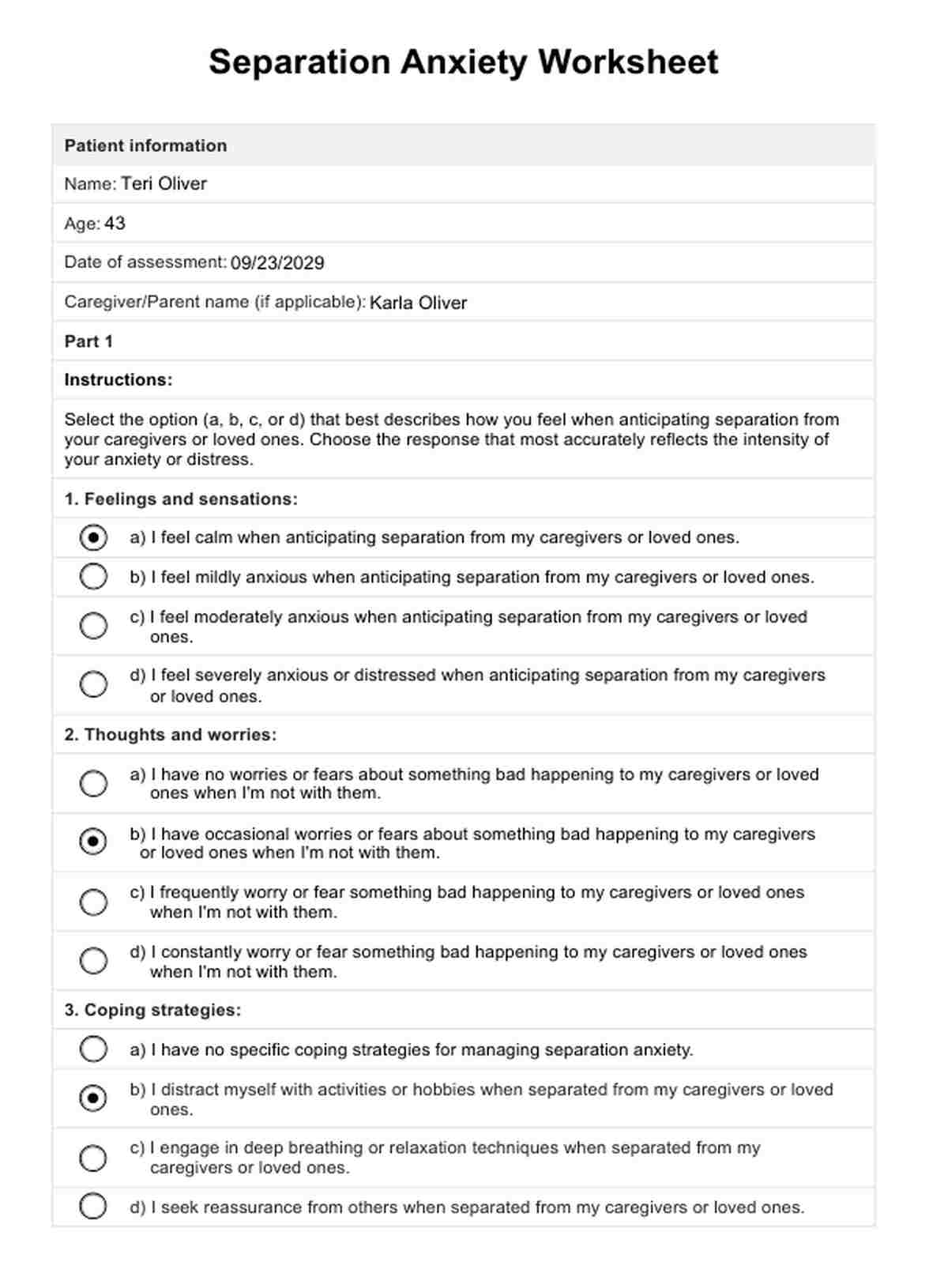 Separation Anxiety Example Free PDF Download