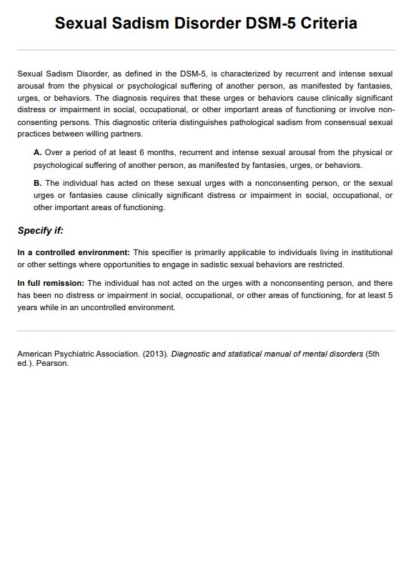 Sexual Sadism Disorder DSM 5 Criteria Example Free PDF Download Sexual Sadism Disorder DSM 5 Criteria Example Free PDF Download