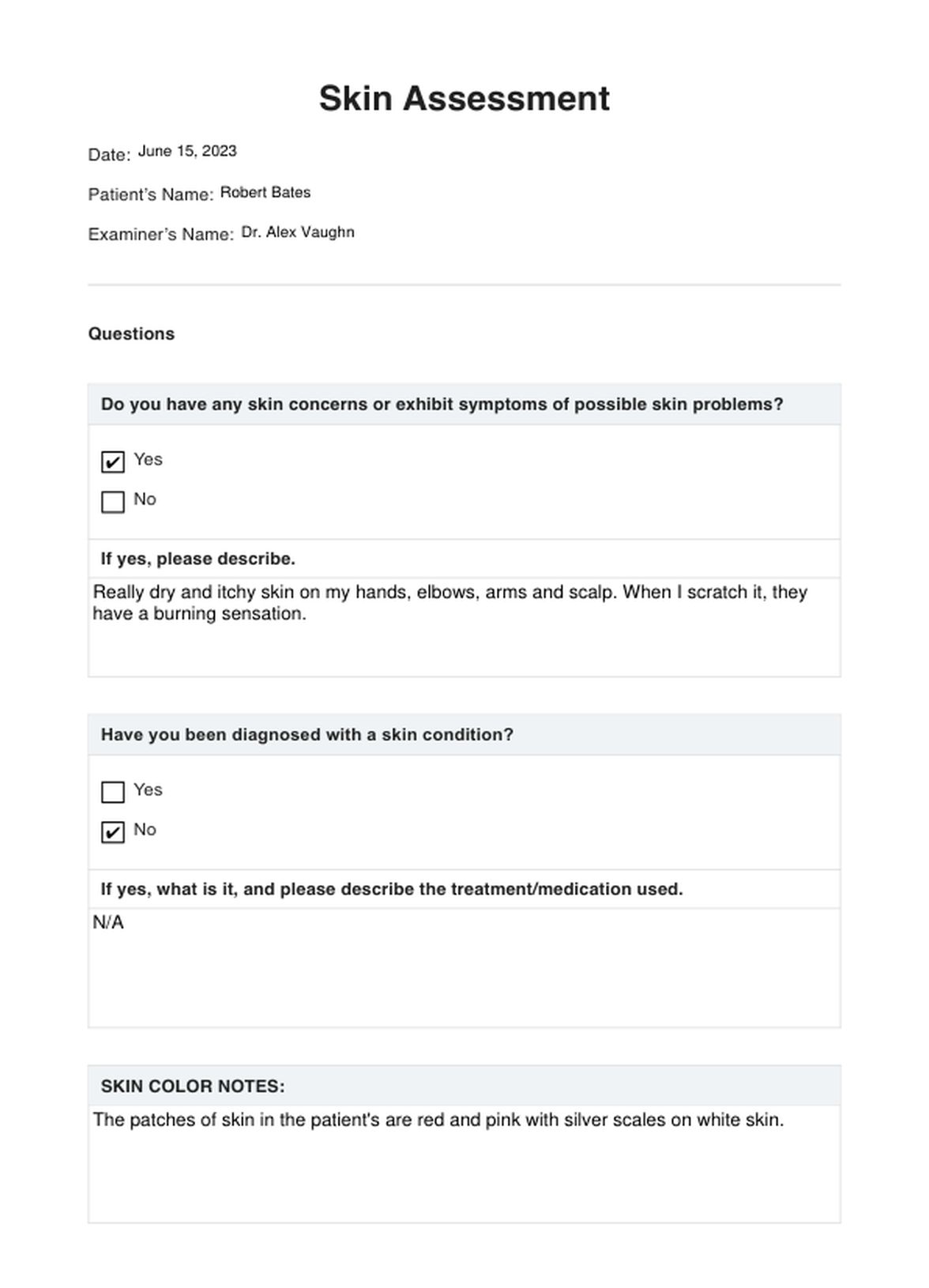 Skin Assessment & Example | Free PDF Download