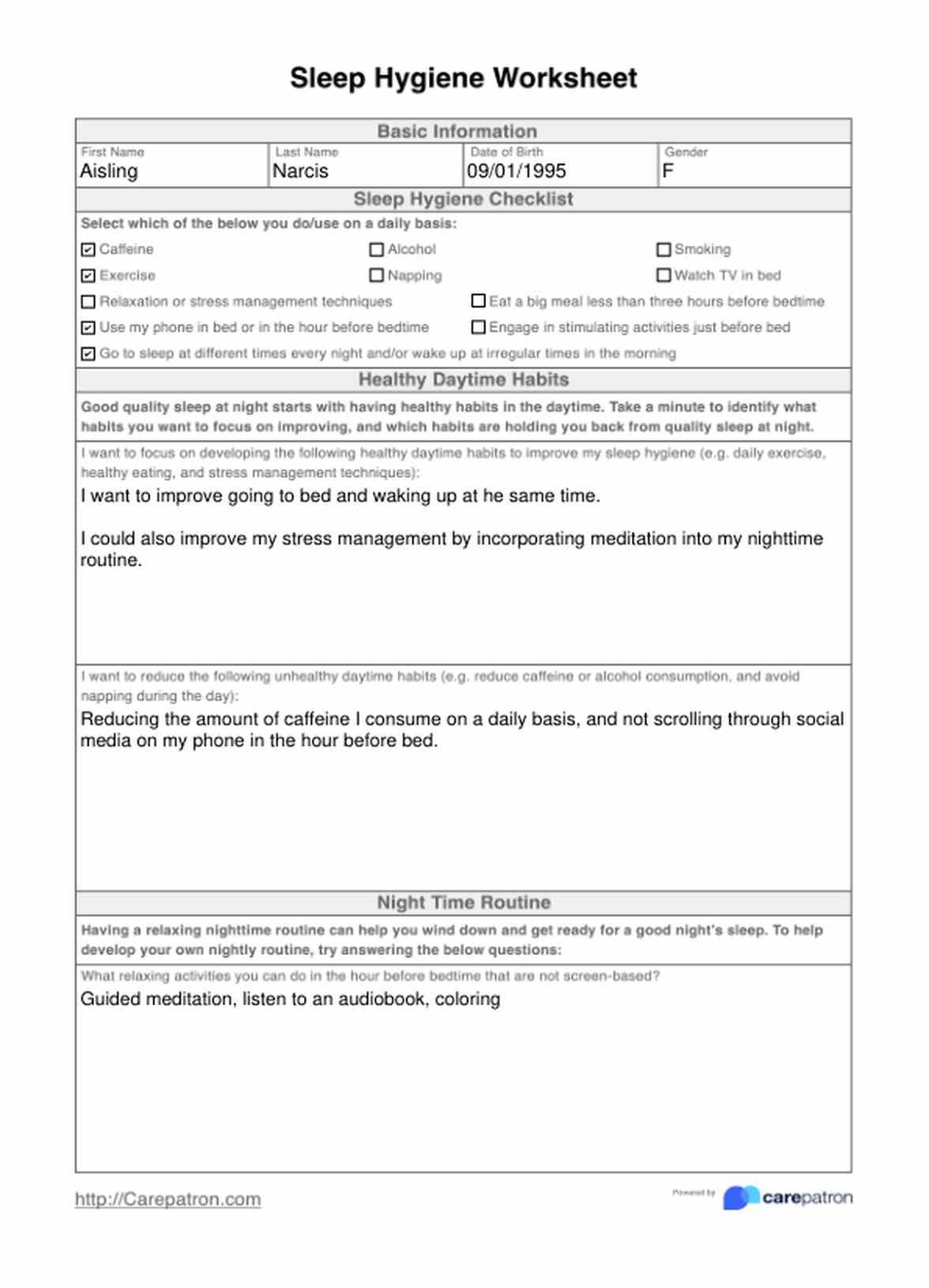 Sleep Hygiene Worksheet & Example | Free PDF Download