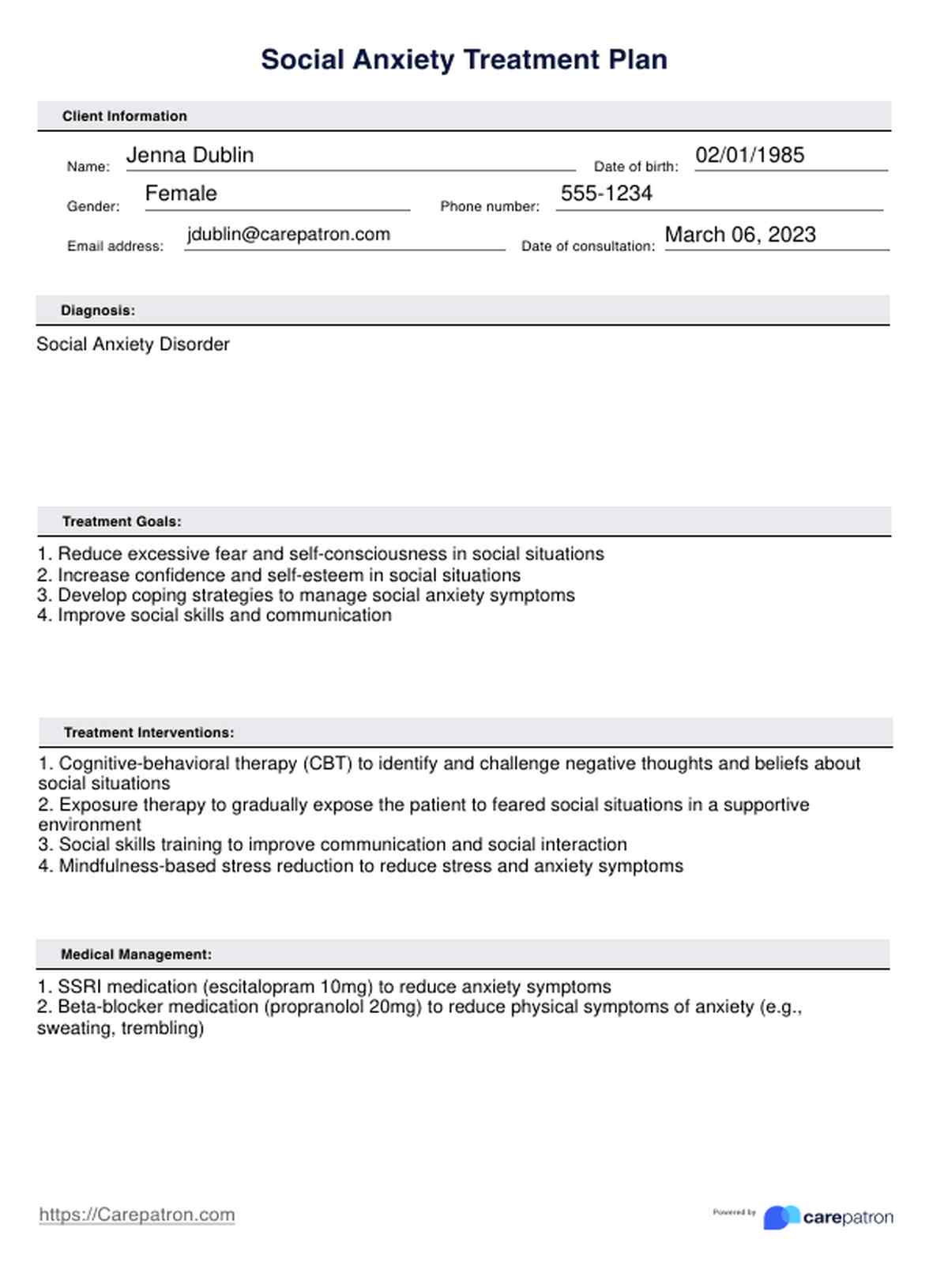 Social Anxiety Treatment Plan & Example | Free PDF Download