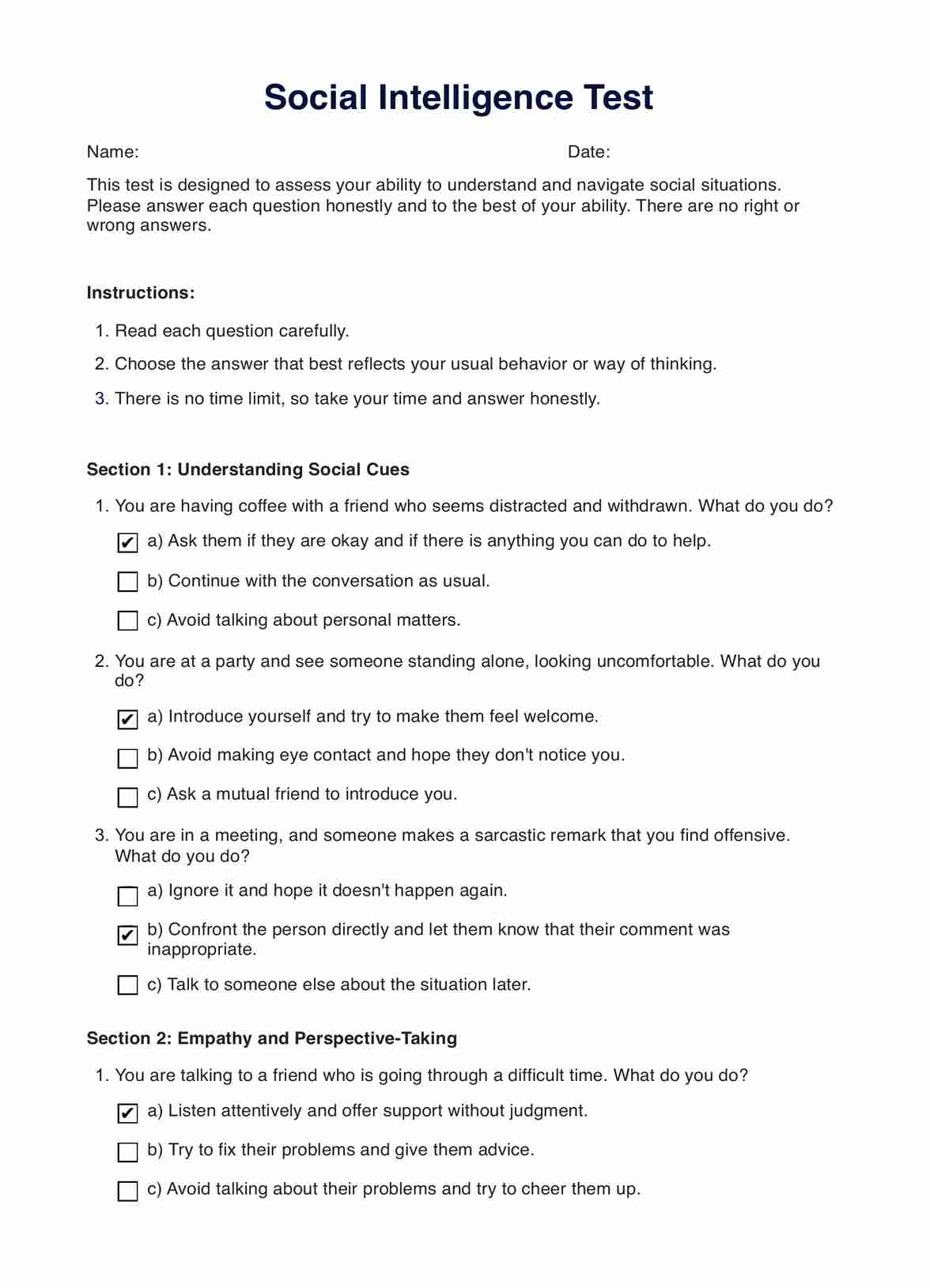 Social Intelligence Test & Example | Free PDF Download