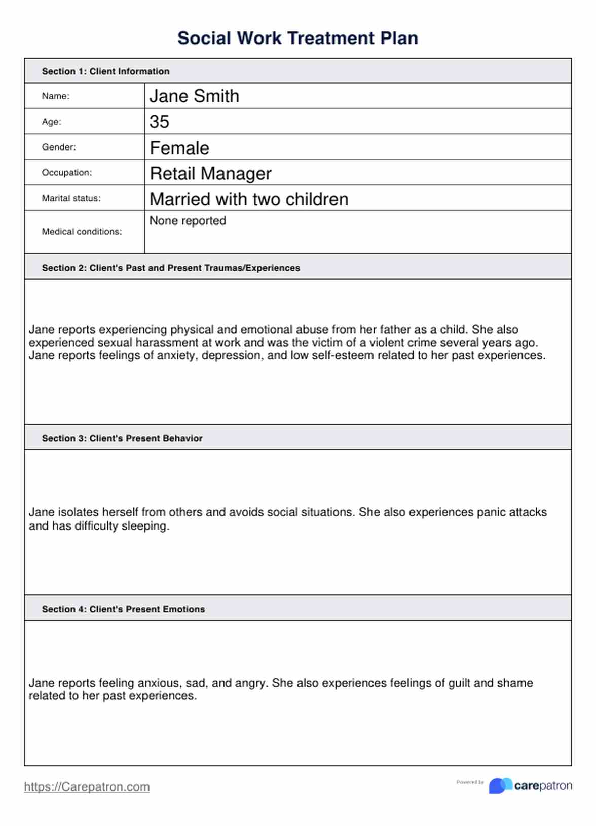 Social Work Treatment Plan & Example | Free PDF Download