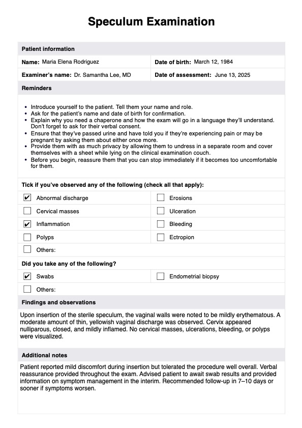 Speculum Exam & Example | Free PDF Download