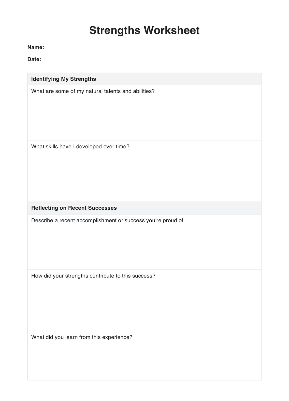 Strengths Assessment Worksheet Example Free PDF Download Strengths Assessment Worksheet Example Free PDF Download