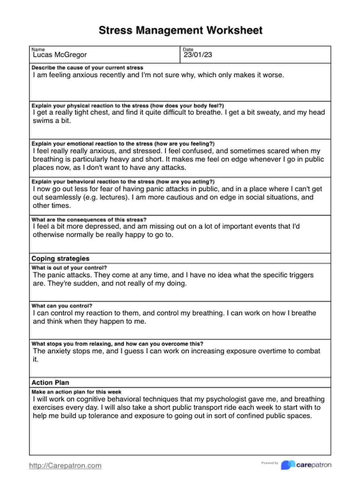 Stress Management Worksheet & Example | Free PDF Download