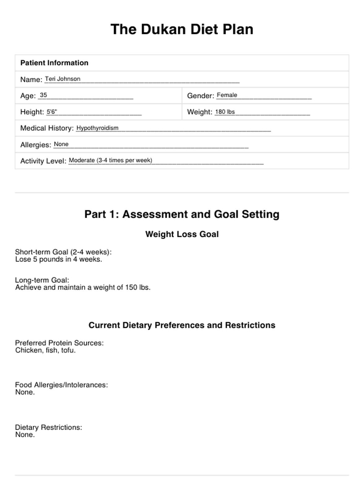 The Dukan Diet Plan Template & Example | Free PDF Download