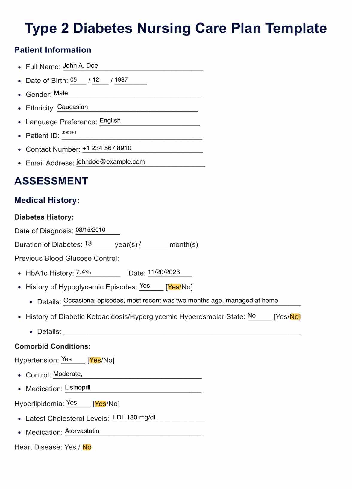 Type 2 Diabetes Nursing Care Plan Template & Example | Free PDF Download